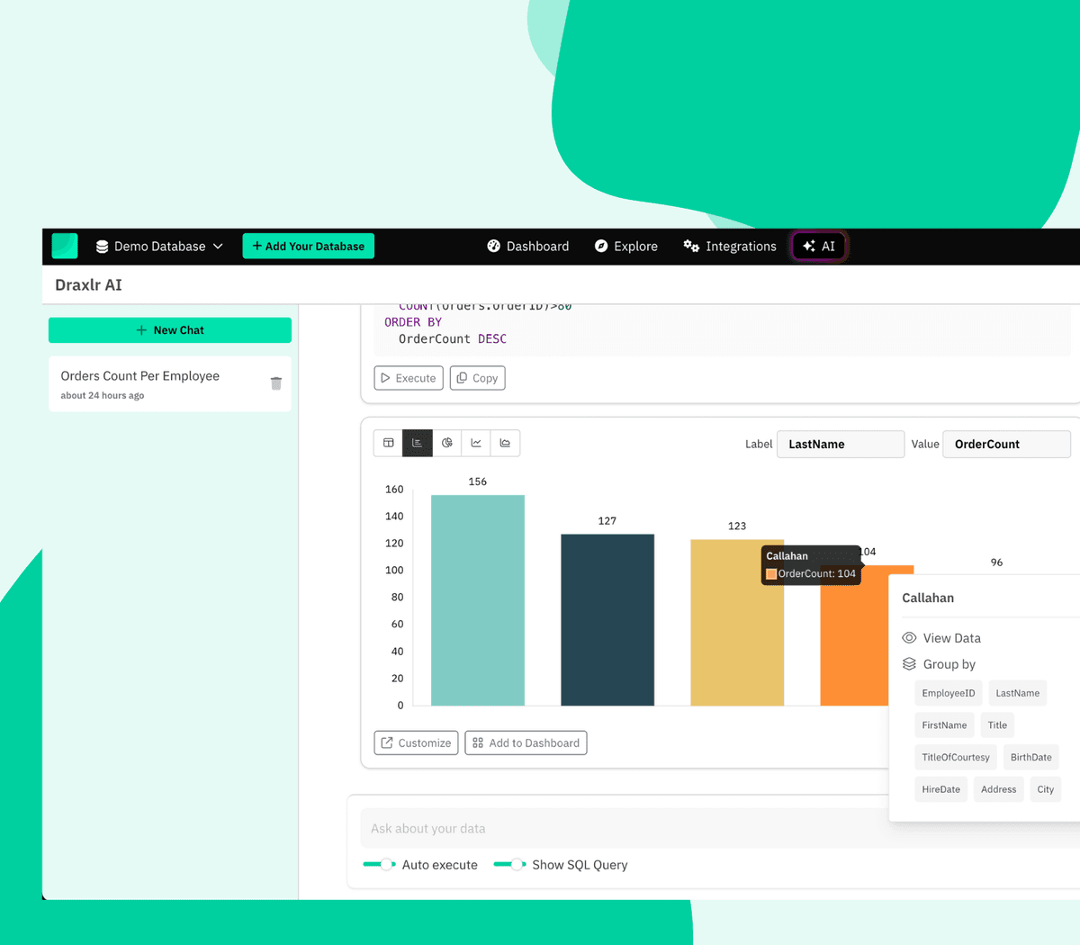 Text to SQL AI Chat | Draxlr